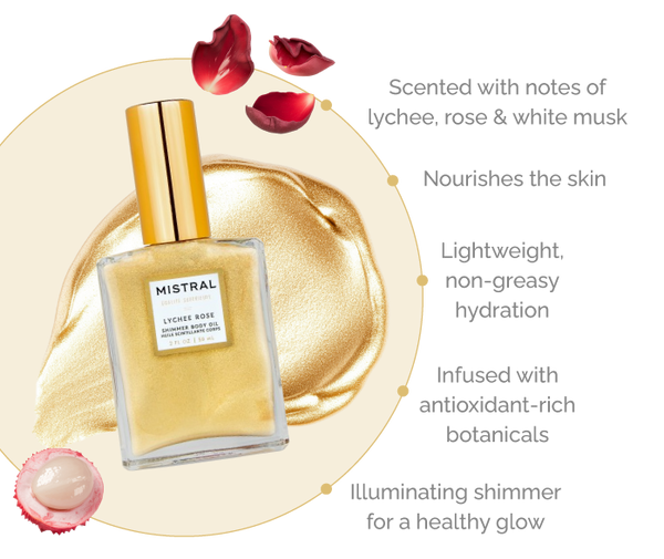 Luxe Shimmer Body Oil Lychee Rose - mistralsoap